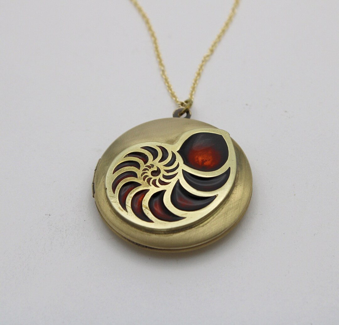 Nautilus Locket Necklace Fossil Shell Unique Gifts Custom Photo Lockets ...