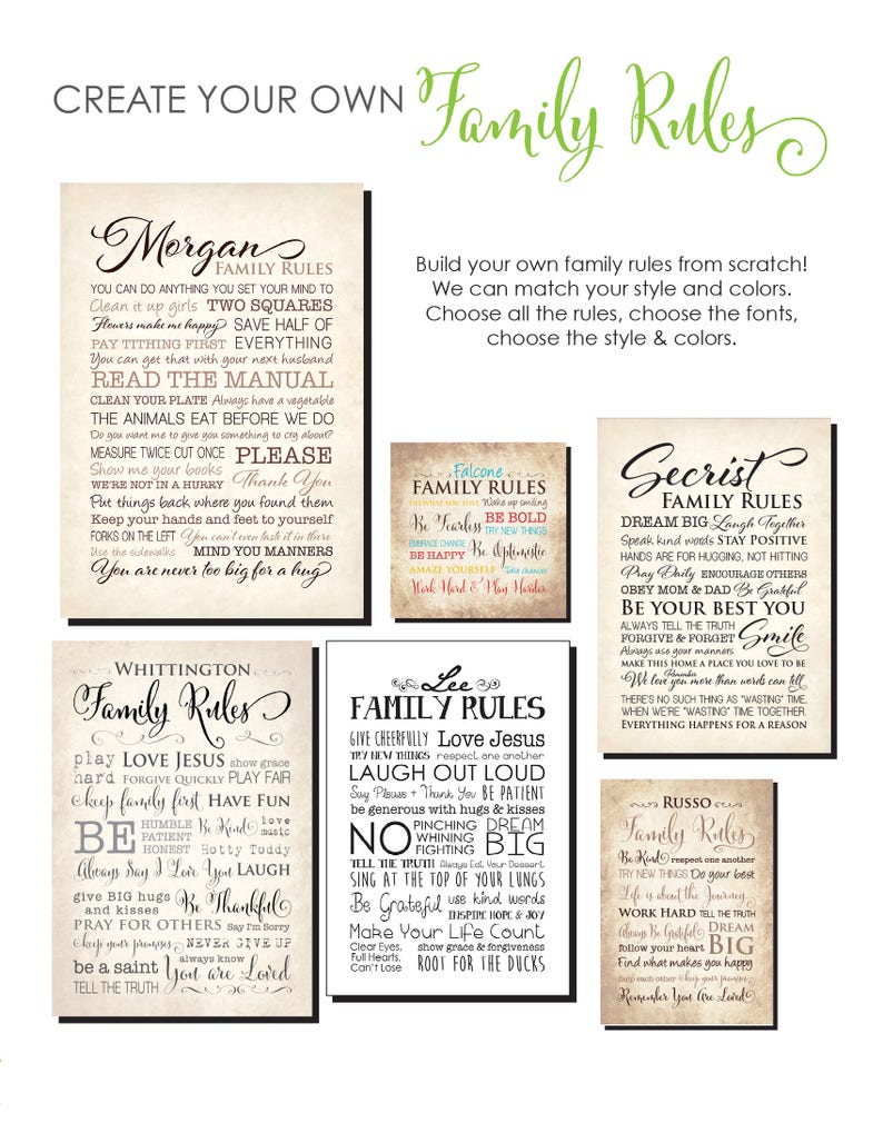 Your CUSTOM Family Rules Canvas Wrap Custom Design Gallery - Etsy