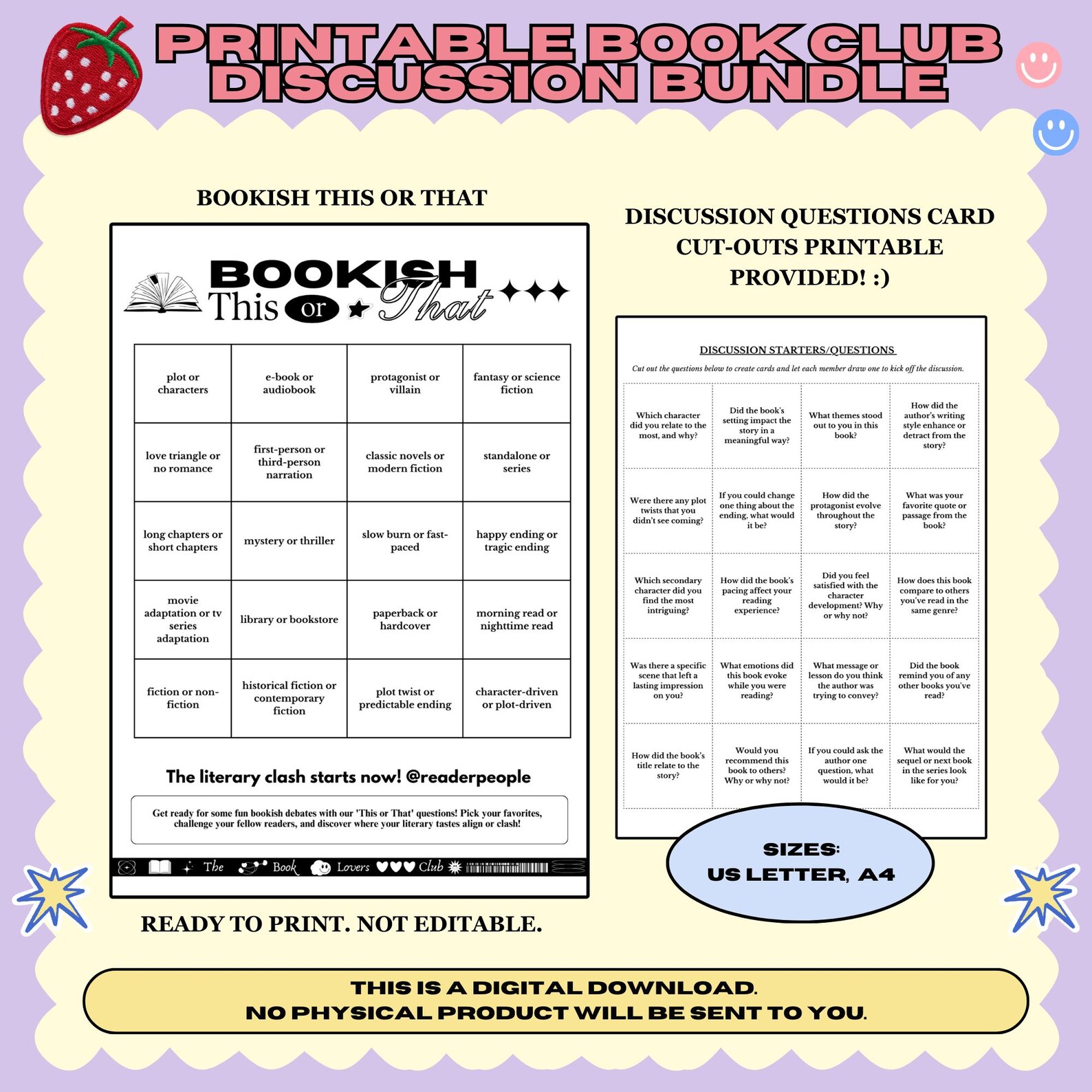 Book Club Discussion Guide Bundle, Printable Book Review, Book Club ...