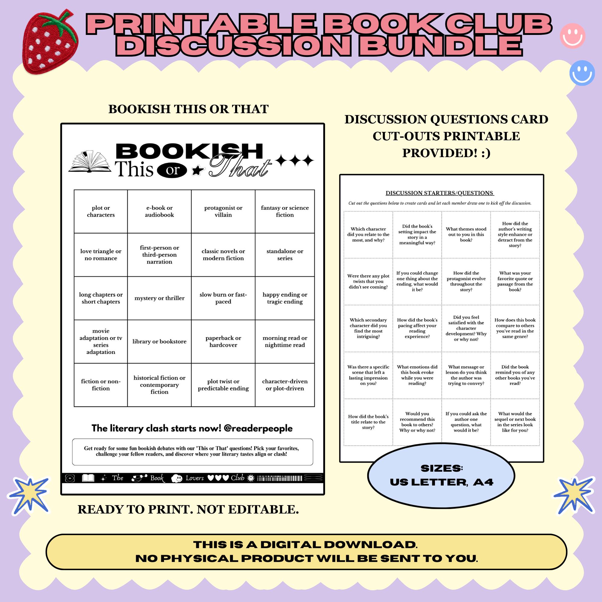 Book Club Discussion Guide Bundle, Printable Book Review, Book Club ...