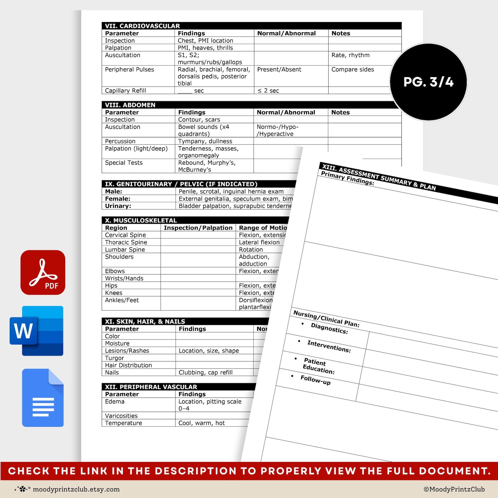 Head to Toe Physical Assessment Template Patient Assessment Form Nurse ...