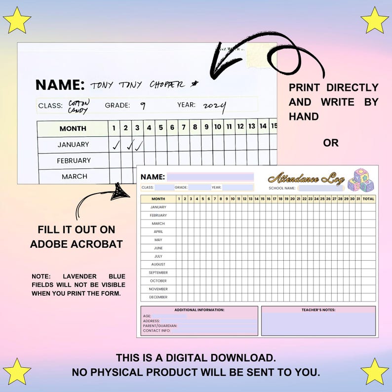 Homeschool Attendance Sheet Printable Teacher Attendance Record School ...
