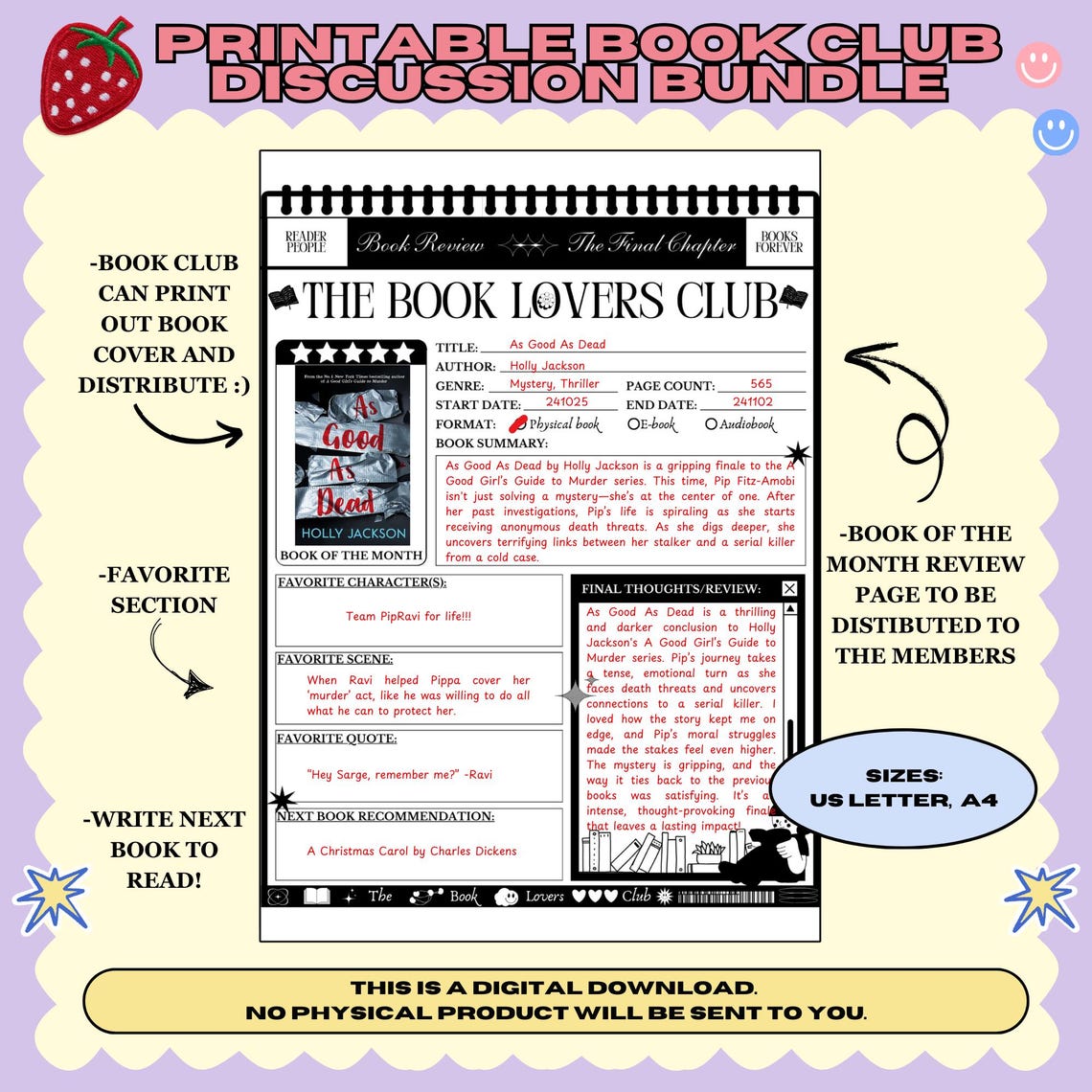 Book Club Discussion Guide Bundle, Printable Book Review, Book Club ...