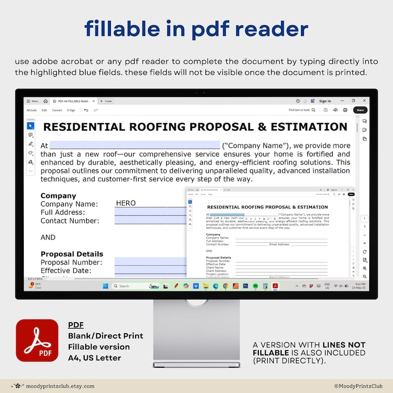 Residential Roofing Proposal Template Roofing Estimate Form Printable ...