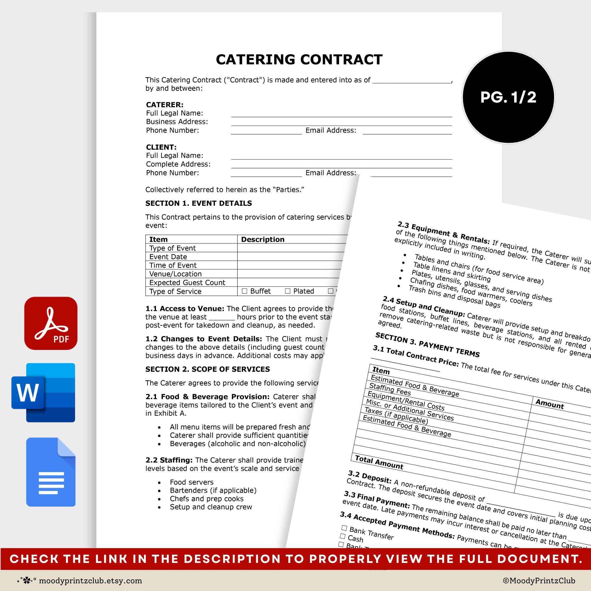 Event Catering Contract Template Printable Catering Services Contract ...