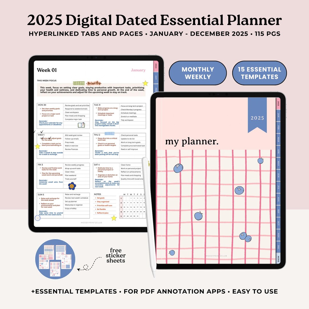 2025 Digital Planner Dated Hyperlinked Planner Notability Goodnotes ...