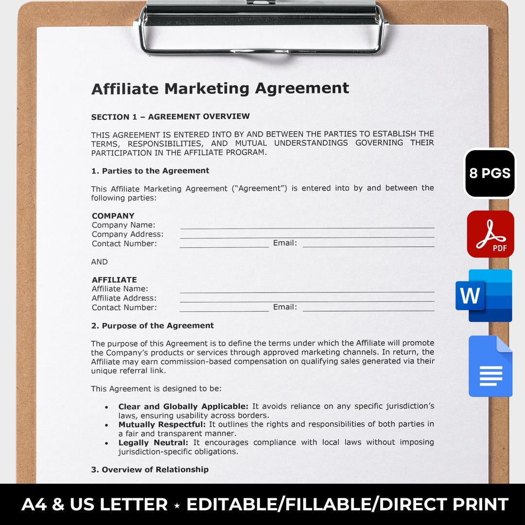 Affiliate Marketing Agreement Template Editable Email Marketing ...