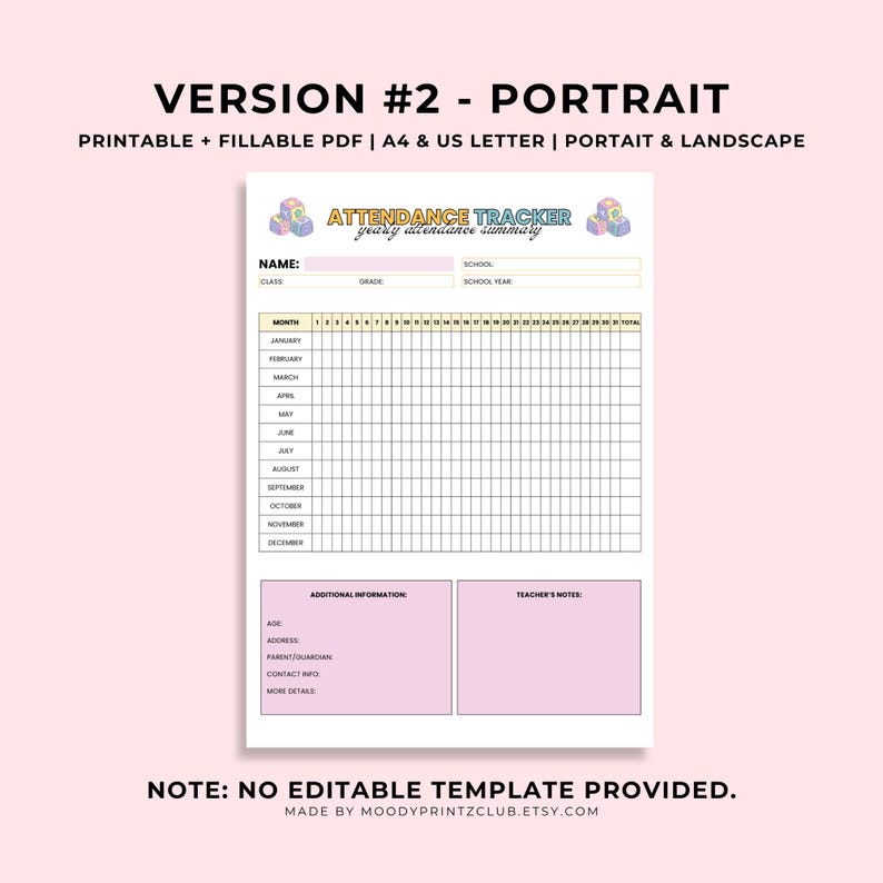 Homeschool Attendance Sheet Printable Teacher Attendance Record School ...