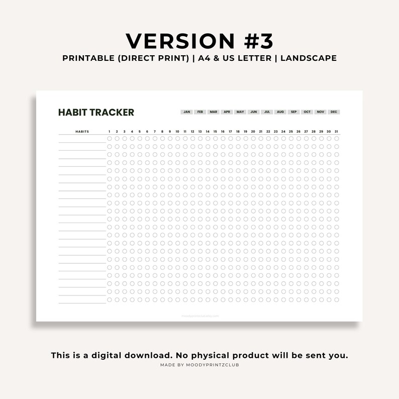 Monthly Habit Tracker Printable, Habit Tracking, 30 Day Habit Challenge ...