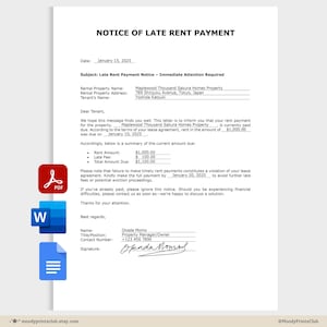 Late Rent Letter Fillable Late Rent Notice Printable Late Rent Payment ...
