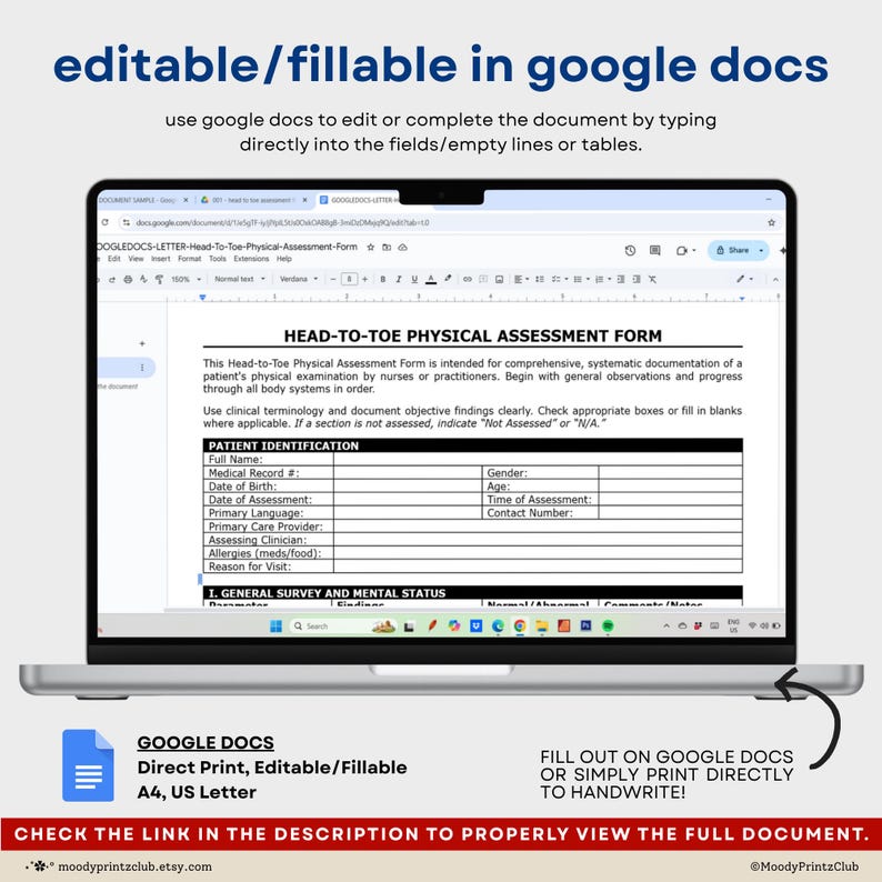 Head to Toe Physical Assessment Template Patient Assessment Form Nurse Practitioner Checklist ...