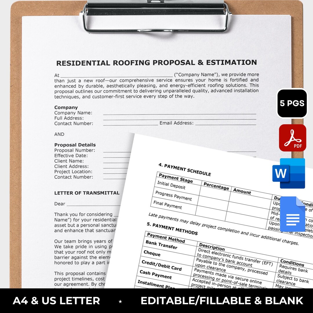 Residential Roofing Proposal Template Roofing Estimate Form Printable ...