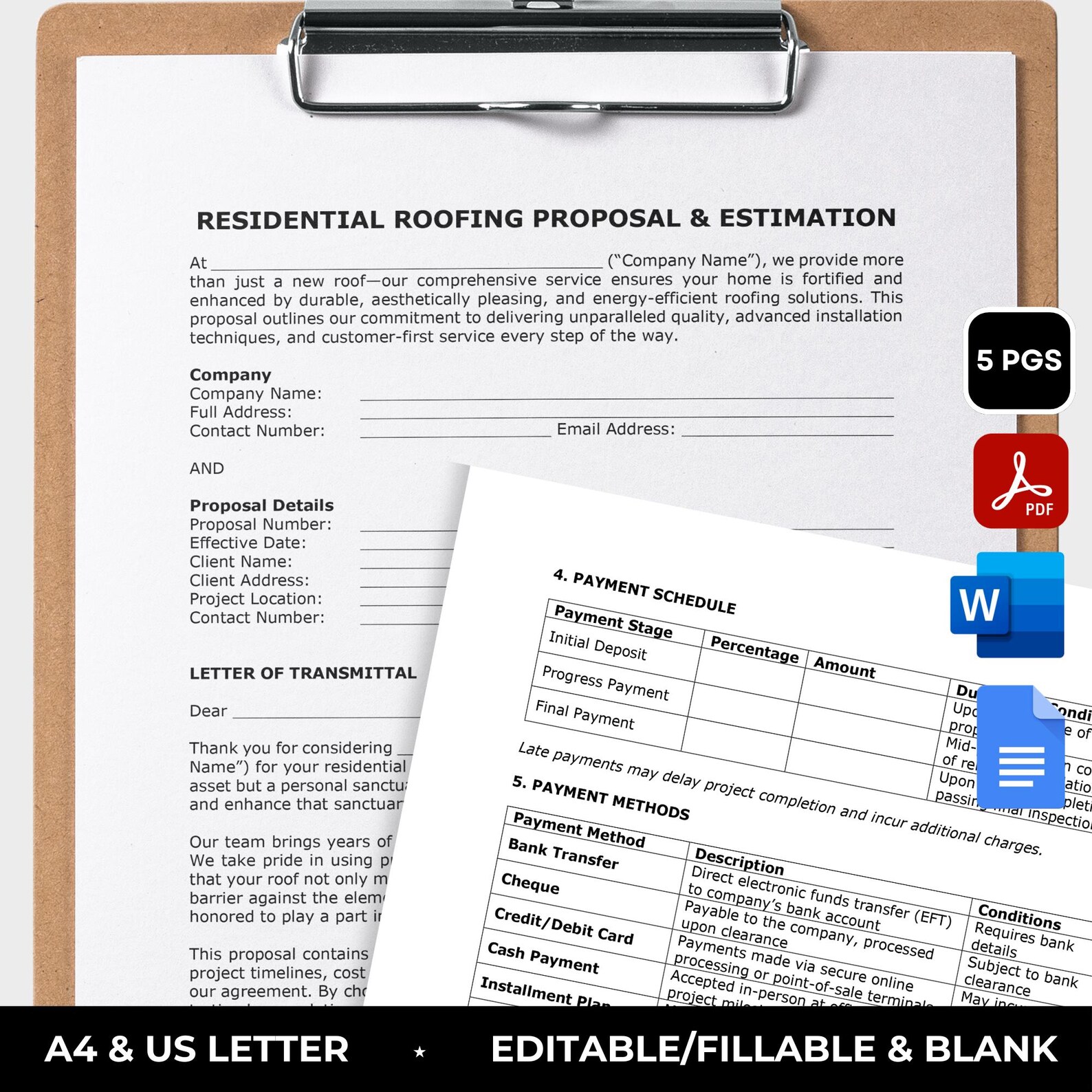 Residential Roofing Proposal Template Roofing Estimate Form Printable ...