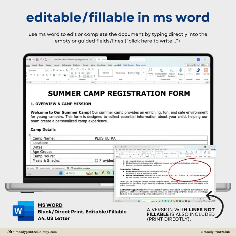 Kids Summer Camp Registration Form Template Printable Summer Camp Sign ...