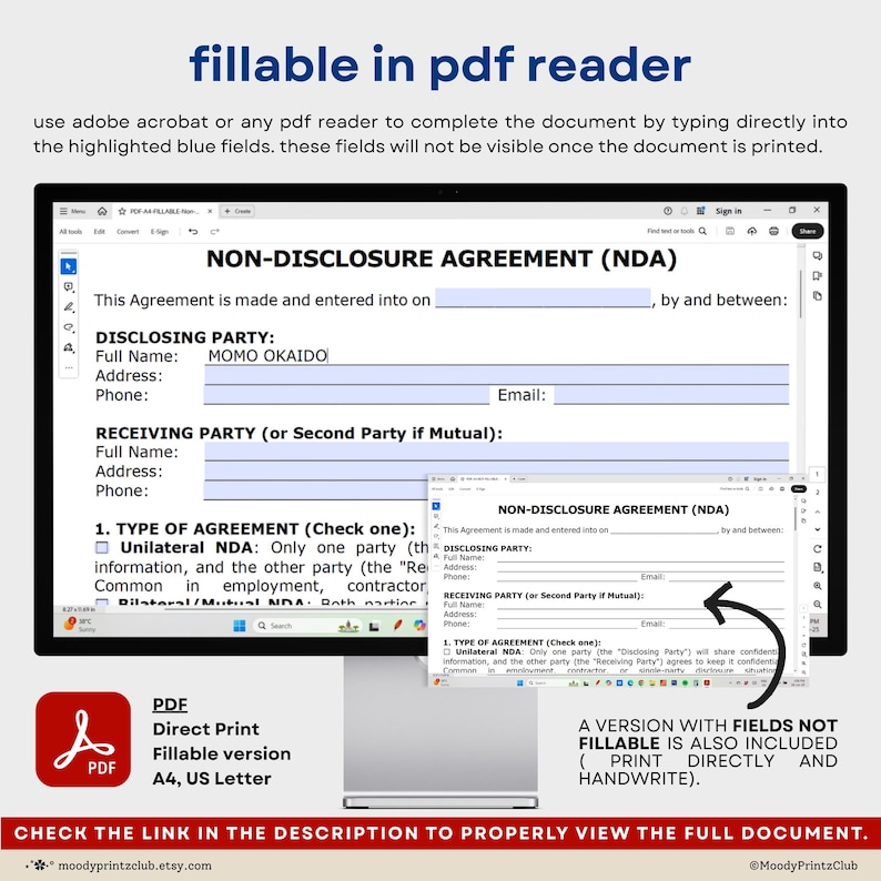 Non Disclosure Agreement Template Editable NDA Form Business ...