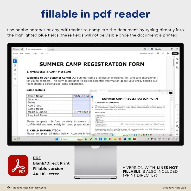 Kids Summer Camp Registration Form Template Printable Summer Camp Sign ...