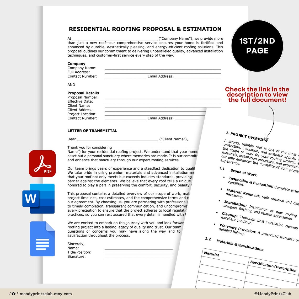 Residential Roofing Proposal Template Roofing Estimate Form Printable ...