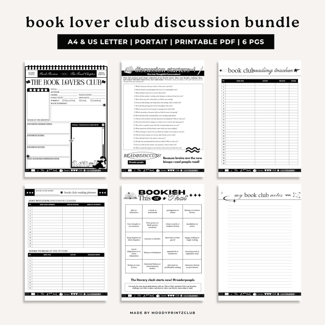 Book Club Discussion Guide Bundle, Printable Book Review, Book Club ...