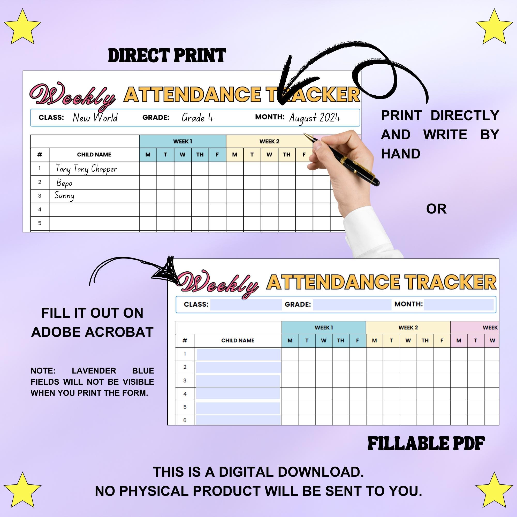 Homeschool Attendance Log Printable Weekly Attendance Tracker School ...