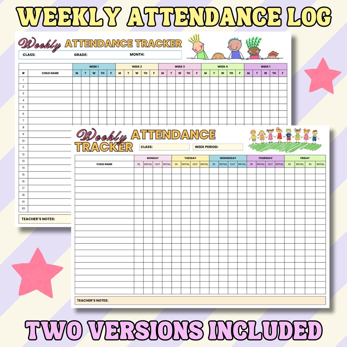 Homeschool Attendance Log Printable Weekly Attendance Tracker School ...