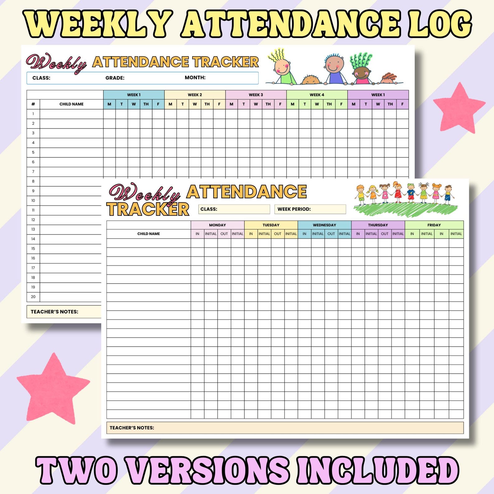 Homeschool Attendance Log Printable Weekly Attendance Tracker School ...