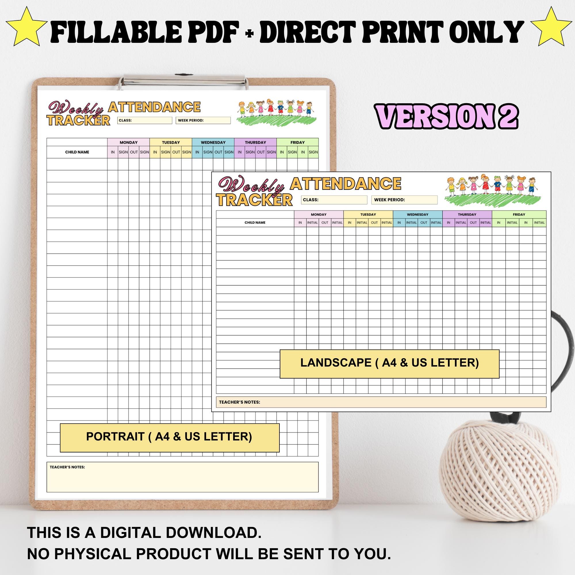 Homeschool Attendance Log Printable Weekly Attendance Tracker School ...