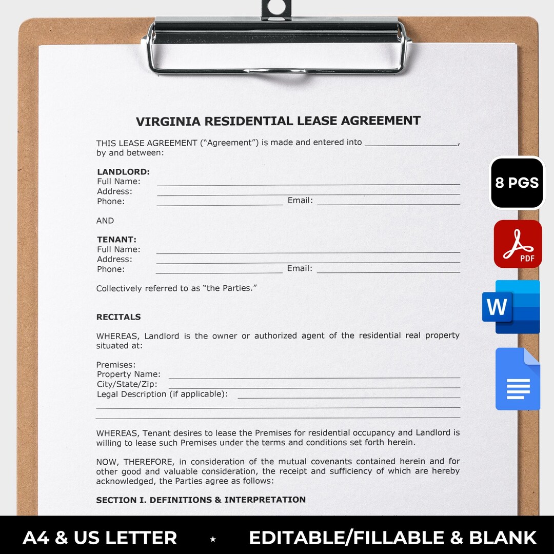 Virginia Rental Agreement Printable Residential Lease Agreement Form ...