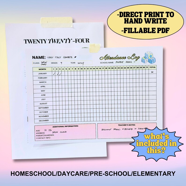 Homeschool Attendance Sheet Printable Teacher Attendance Record School ...