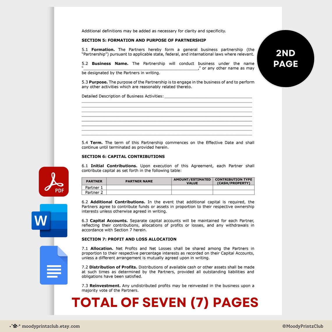 Business Partnership Agreement Template Editable Partnership Contract ...