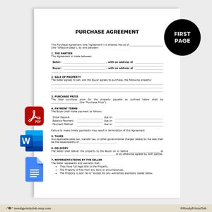 Printable Purchase Agreement Template Editable Contract Purchase and Sales Contract Property ...