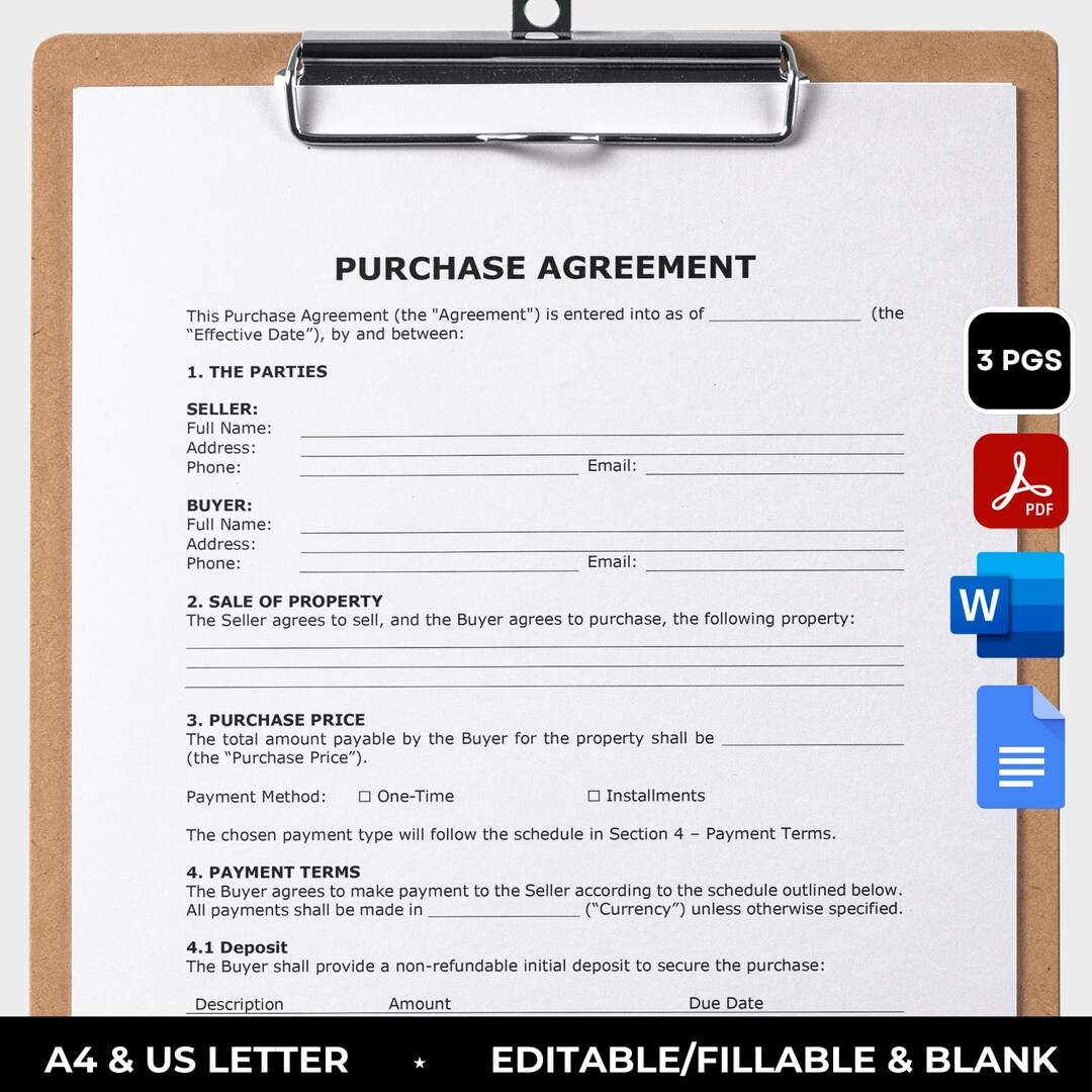 Printable Property Purchase Agreement Template Editable Contract ...