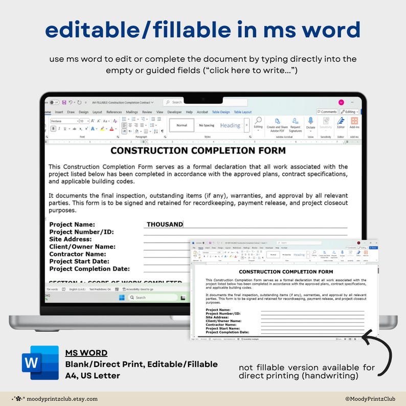 Construction Completion Form Printable Construction Contract Template ...