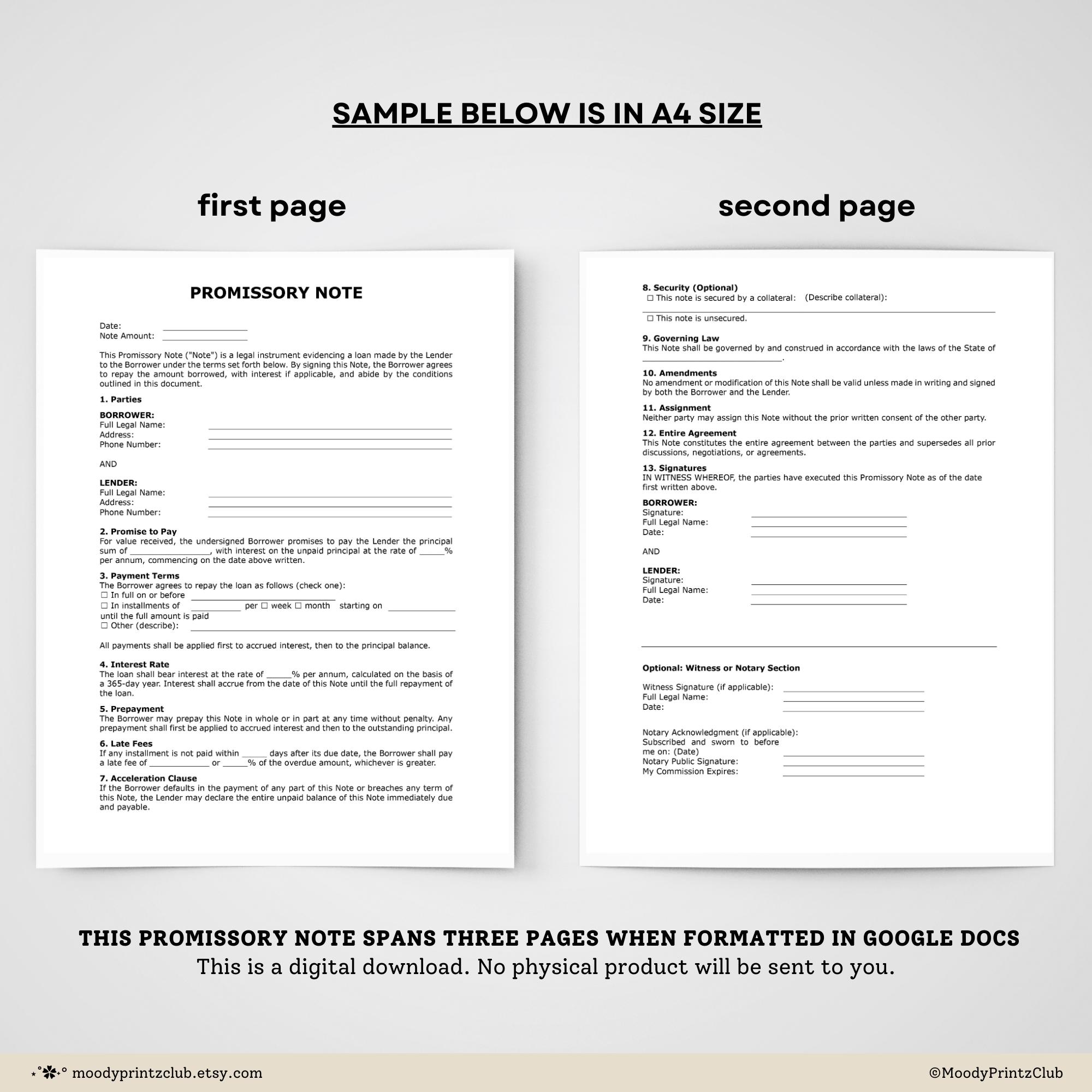 Promissory Note Form Fillable Payment Agreement Promissory Note ...