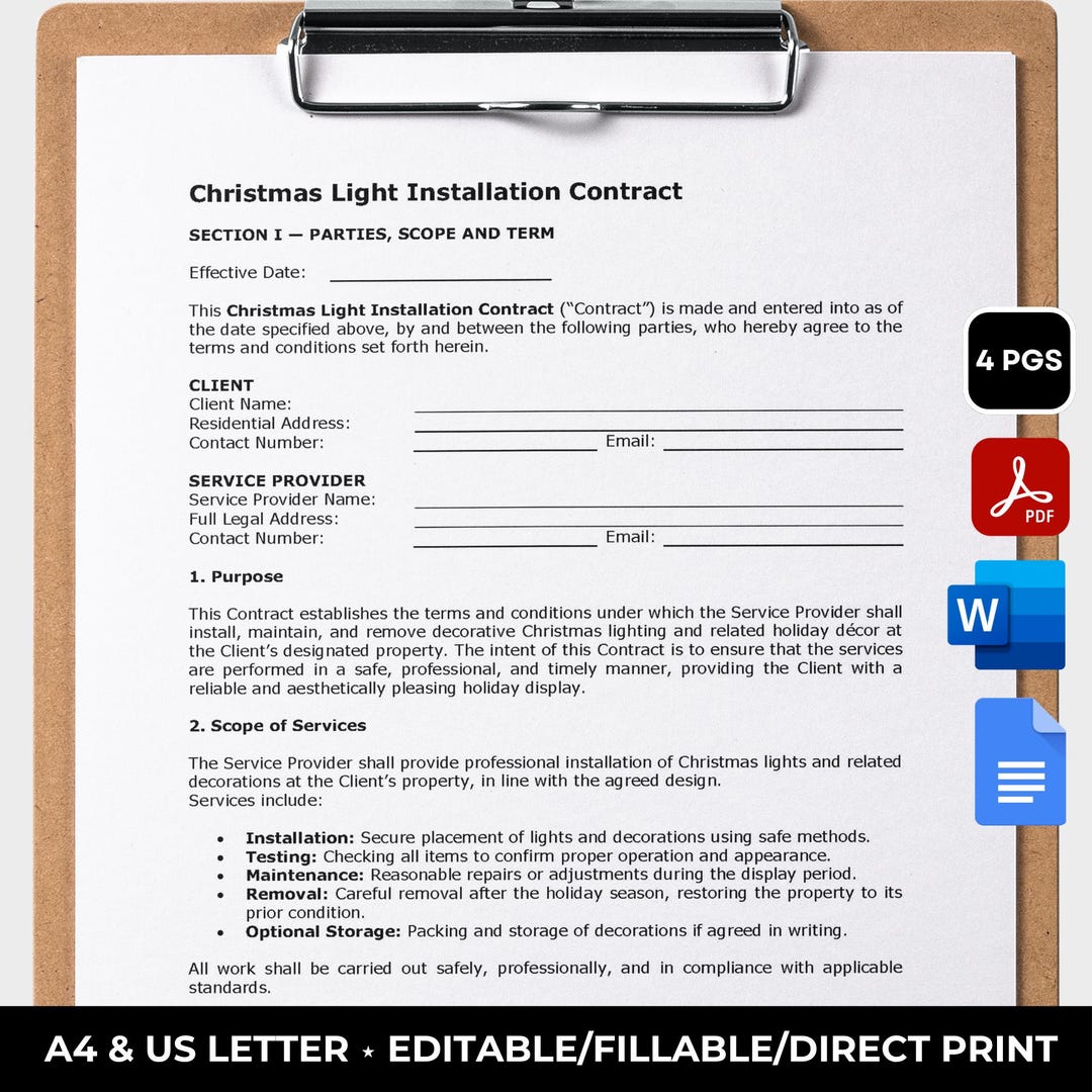 Christmas Light Installation Contract Printable Christmas Light ...