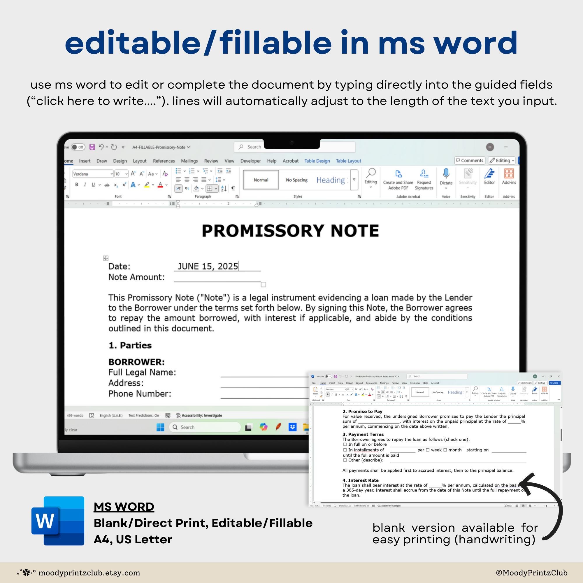 Promissory Note Form Fillable Payment Agreement Promissory Note ...