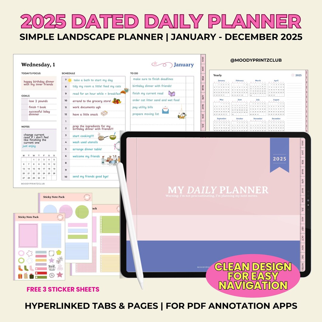 2025 Daily Planner Digital Dated Landscape Daily Planner Daily Schedule ...