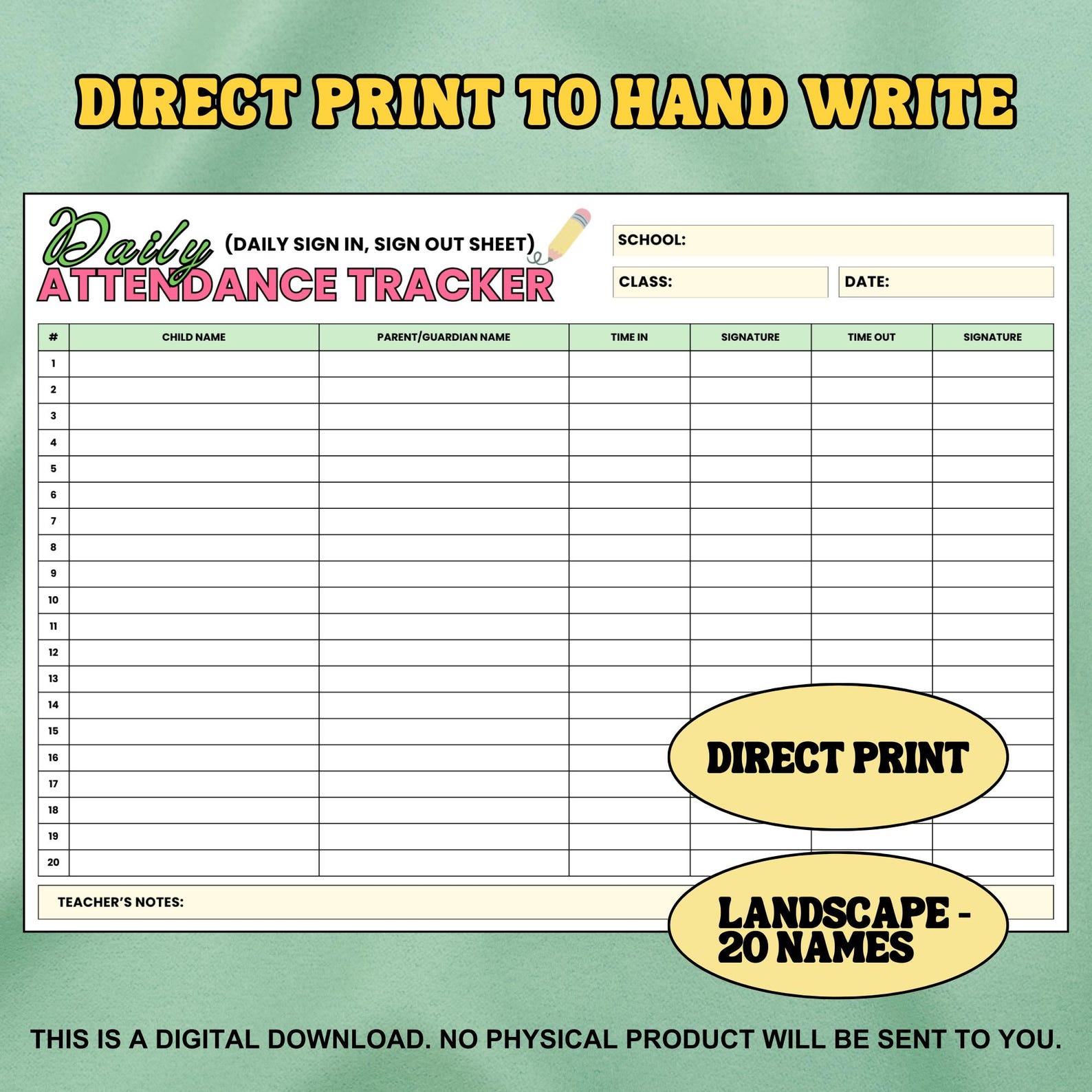 Homeschool Attendance Log Printable Daily Attendance Tracker School ...