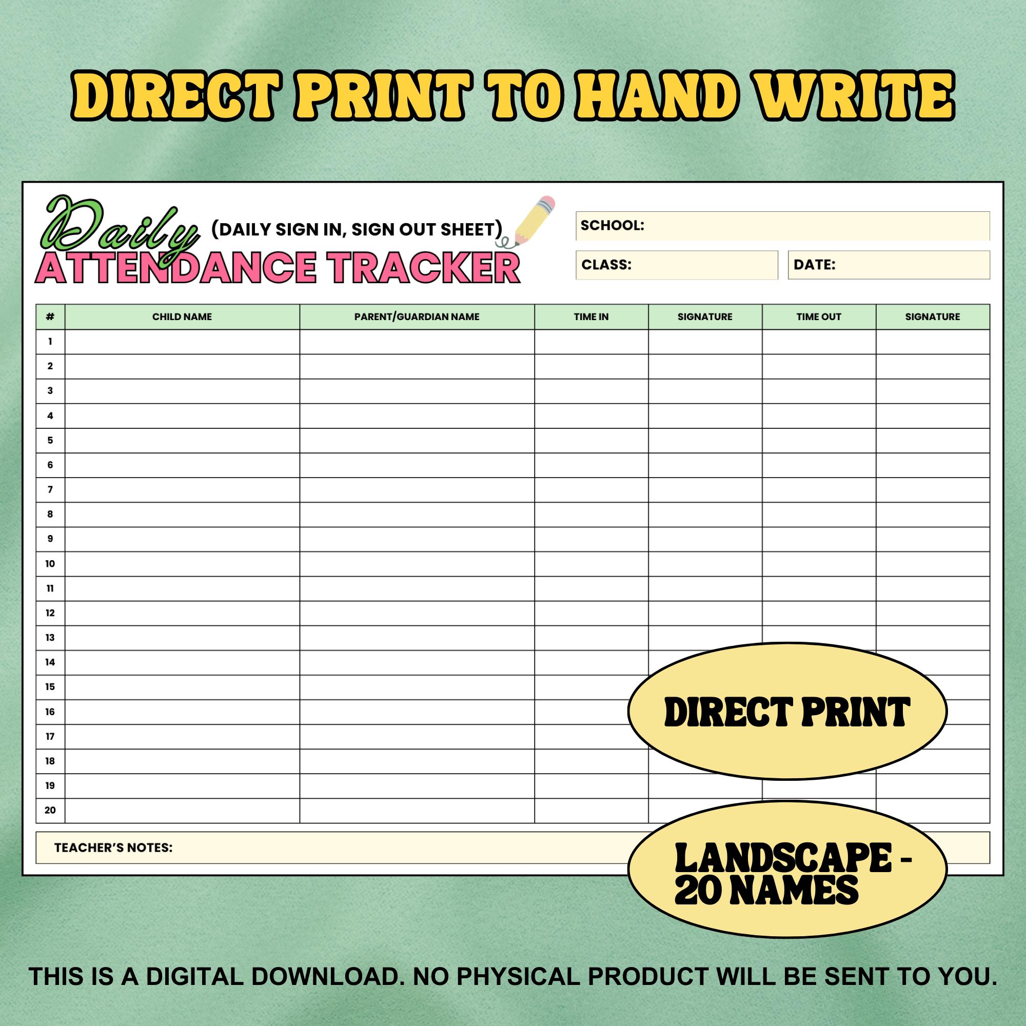 Homeschool Attendance Log Printable Daily Attendance Tracker School ...