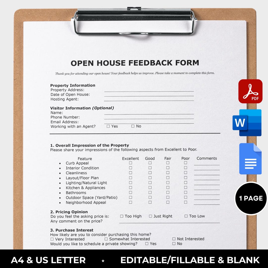 Broker Open House Feedback Form, Printable Client Feedback Form ...