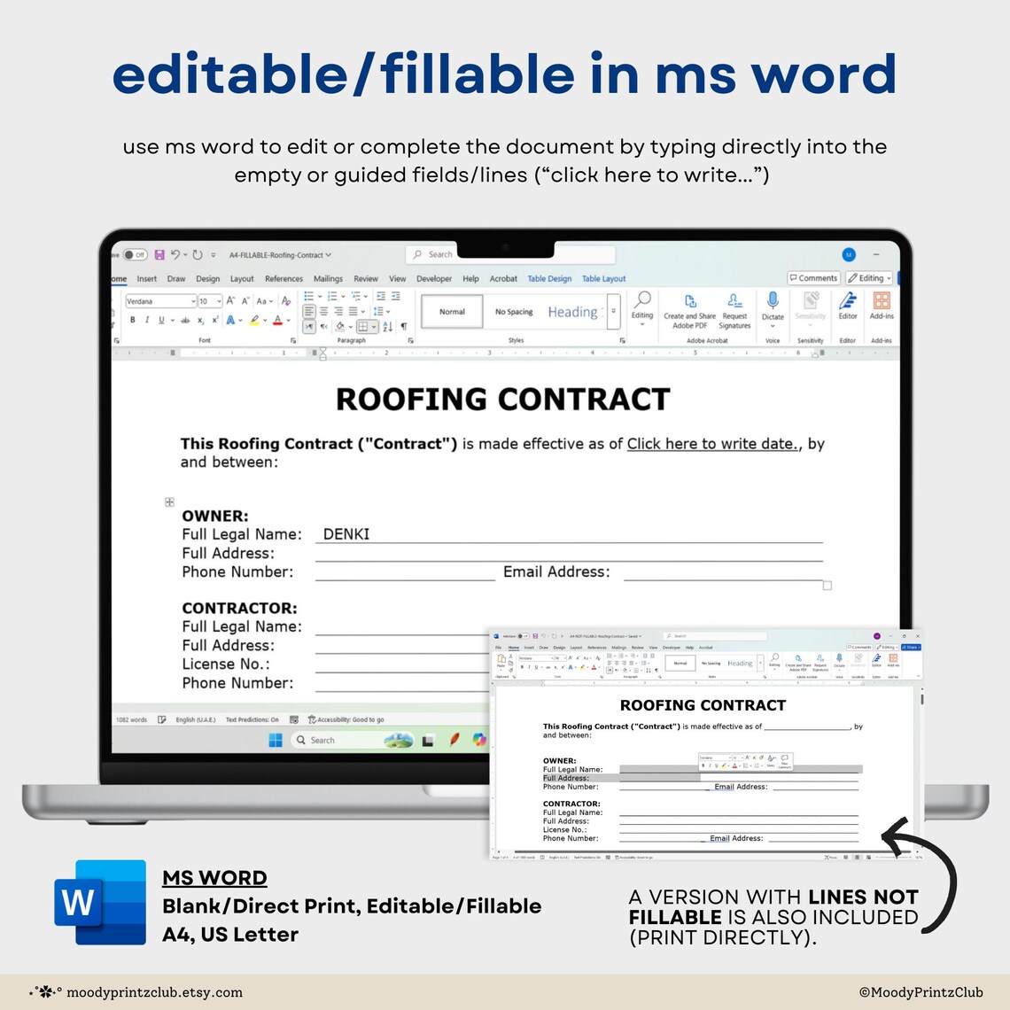 Roofing Contract Template Editable Roofing Agreement Roof Inspection ...