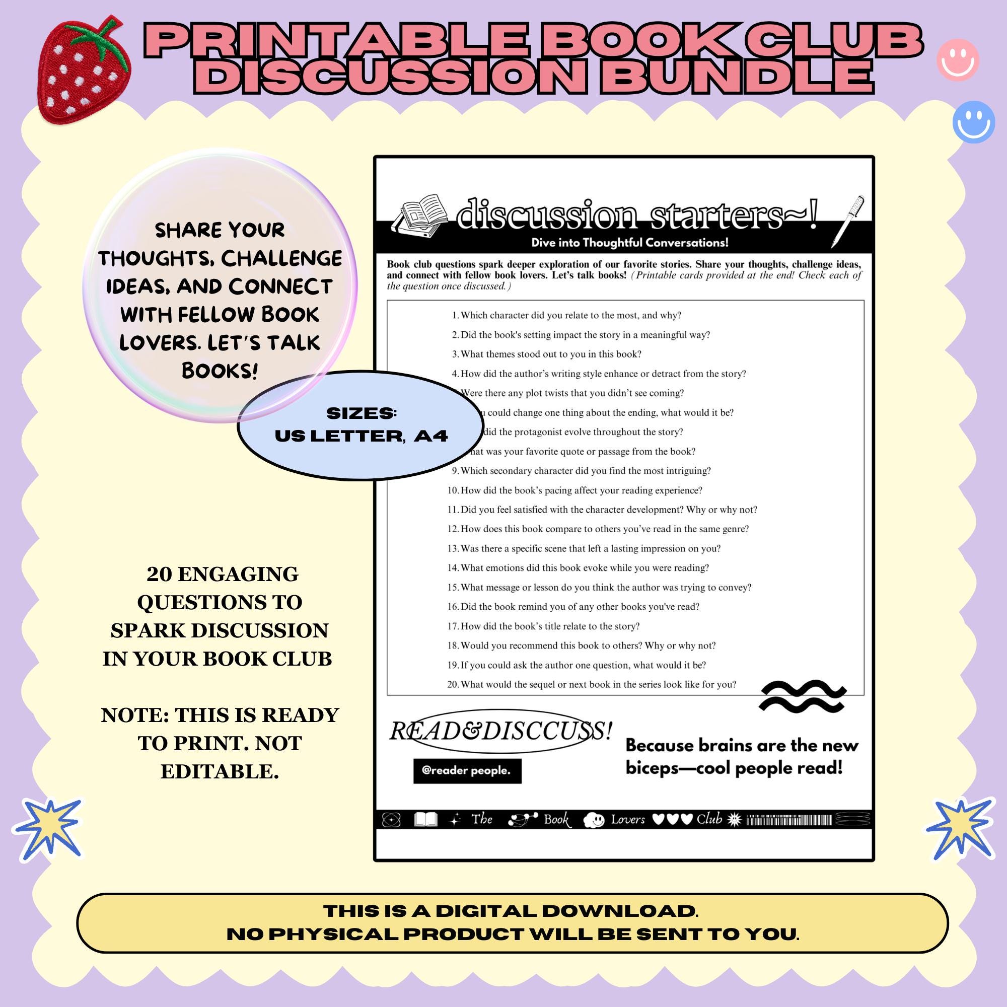 Book Club Discussion Guide Bundle, Printable Book Review, Book Club ...