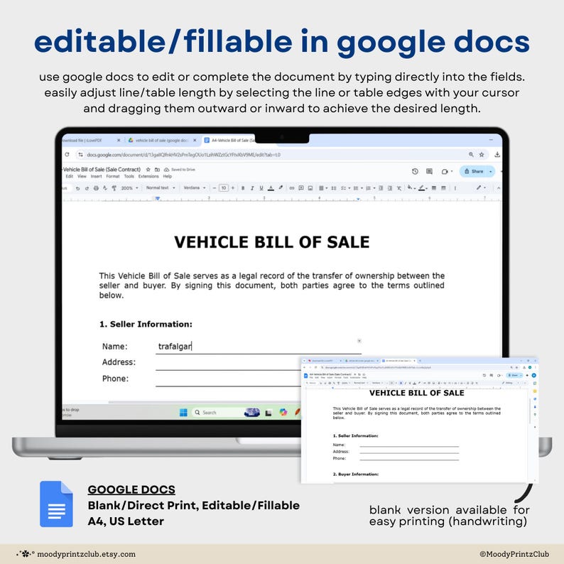 Vehicle Bill of Sale PDF Printable Motor Vehicle Bill of Sale Contract ...