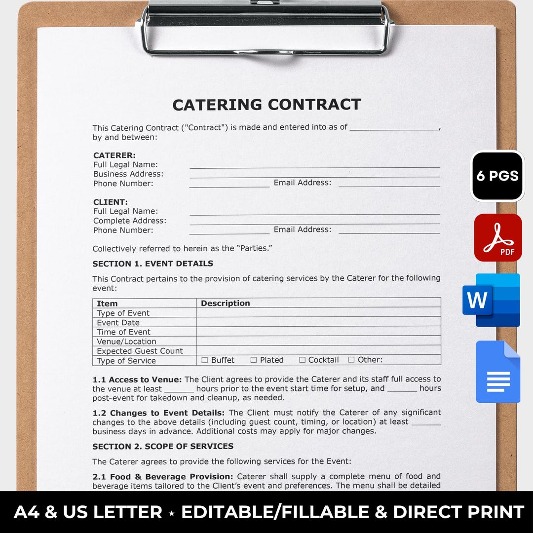 Event Catering Contract Template Printable Catering Services Contract ...