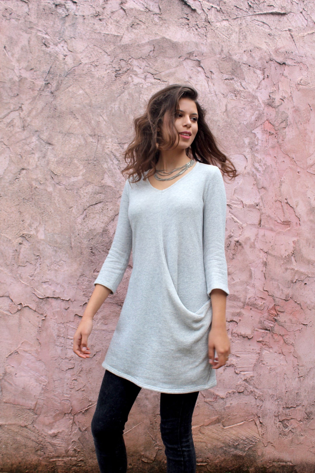 Light Grey Women Tunic Dress, Loose Flattering Tunic Top, Casual Spring ...