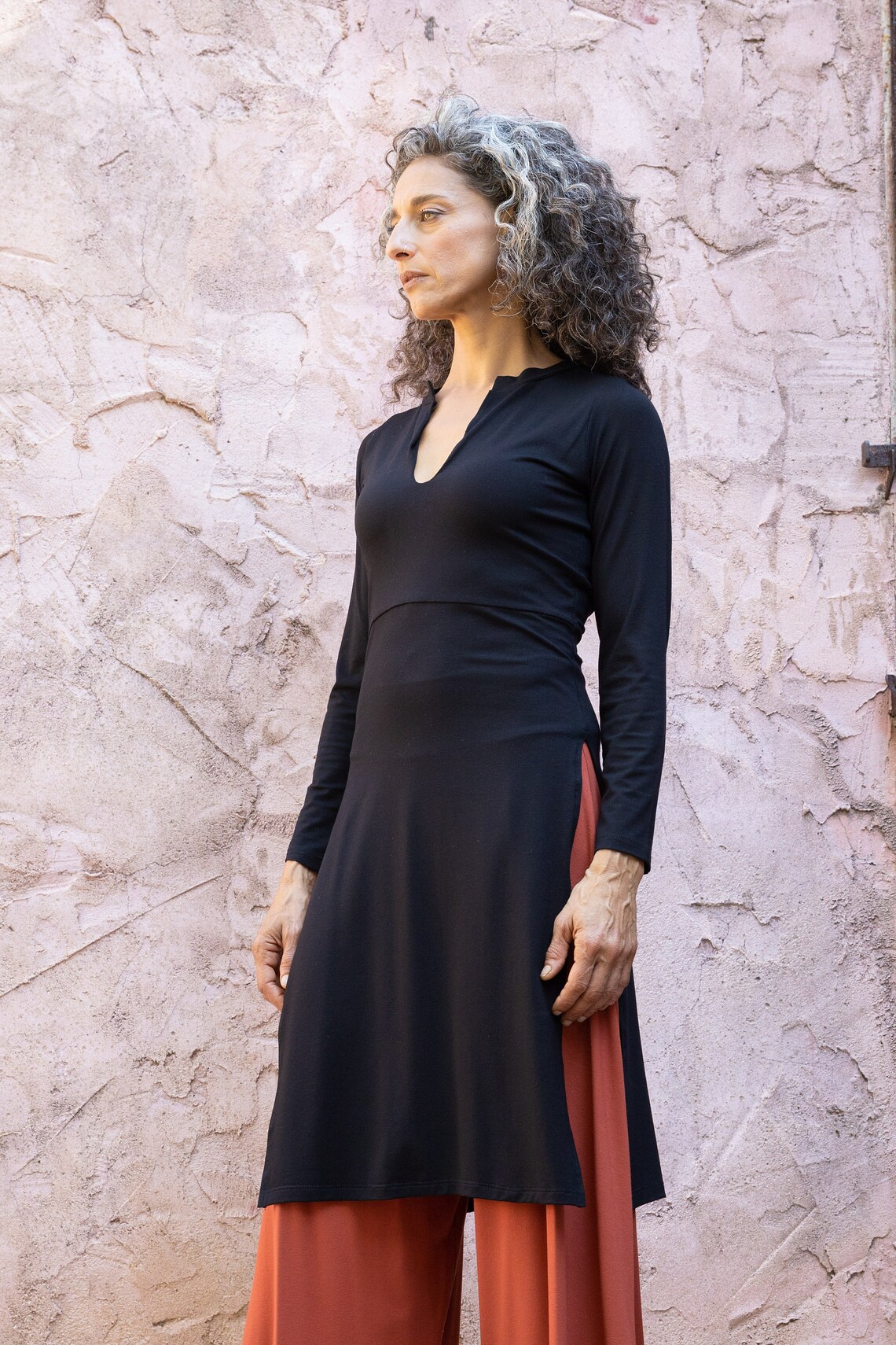 Asian Knee Length Black Tunic Dress Winter Tunic Top With - Etsy