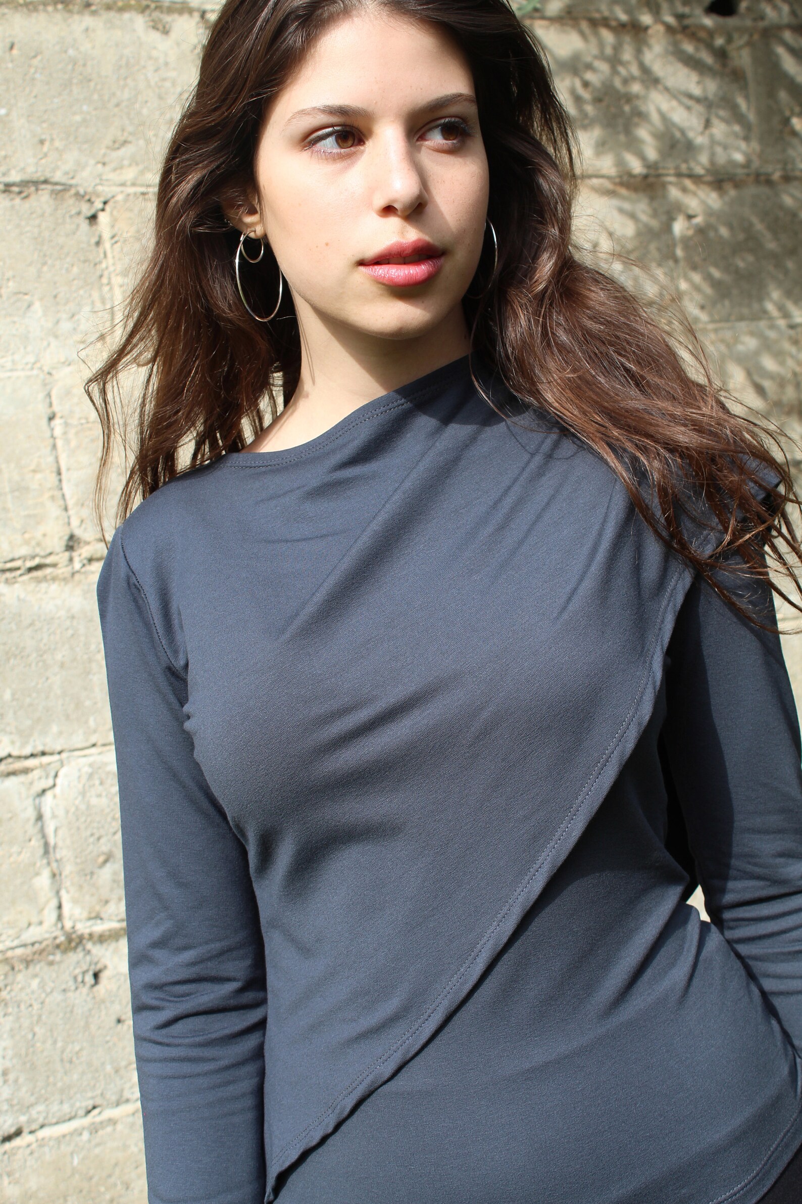 Women Gray Convertible Layered Top Casual Long Sleeves Formal - Etsy