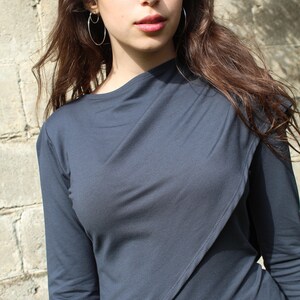 Women Gray Convertible Layered Top, Casual Long Sleeves Formal Blouse ...