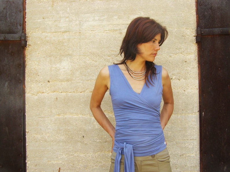 Sleeveless Womens Summer Top Sky Blue Women Wrap Top | Etsy