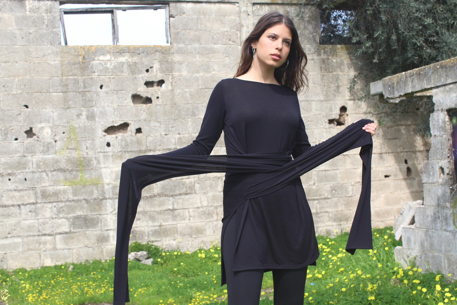Black Long Tunic Top Wrap Black Blouse Women Wrap Top - Etsy