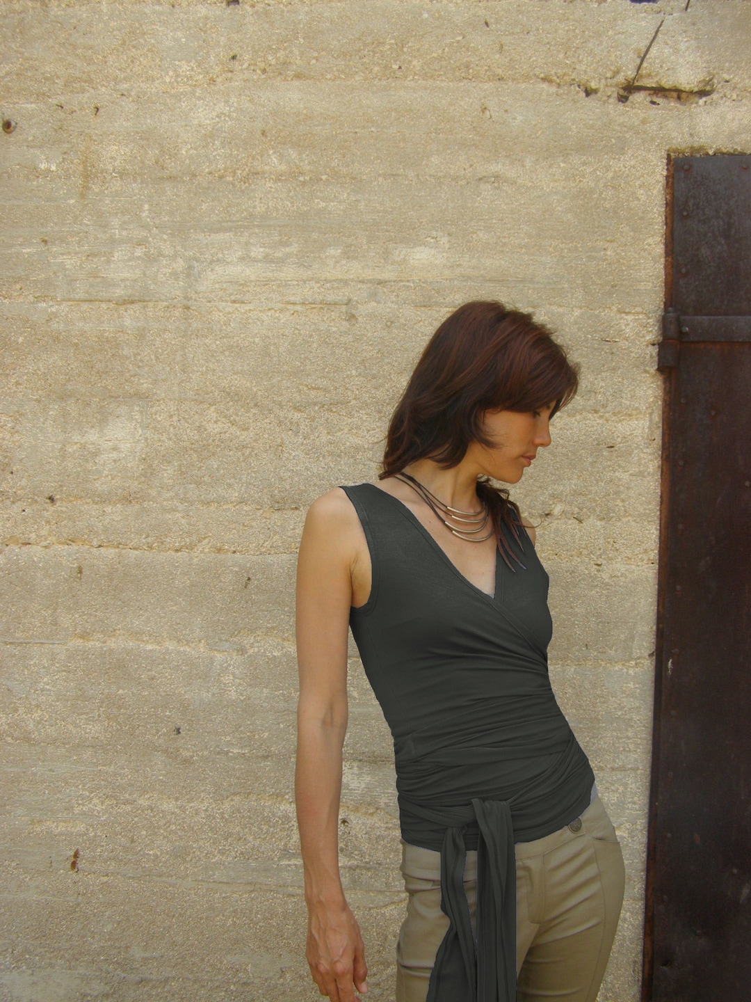 Charcoal Grey Wrap Top, Women Sleeveless Summer Top, Comfy Hippie Urban ...